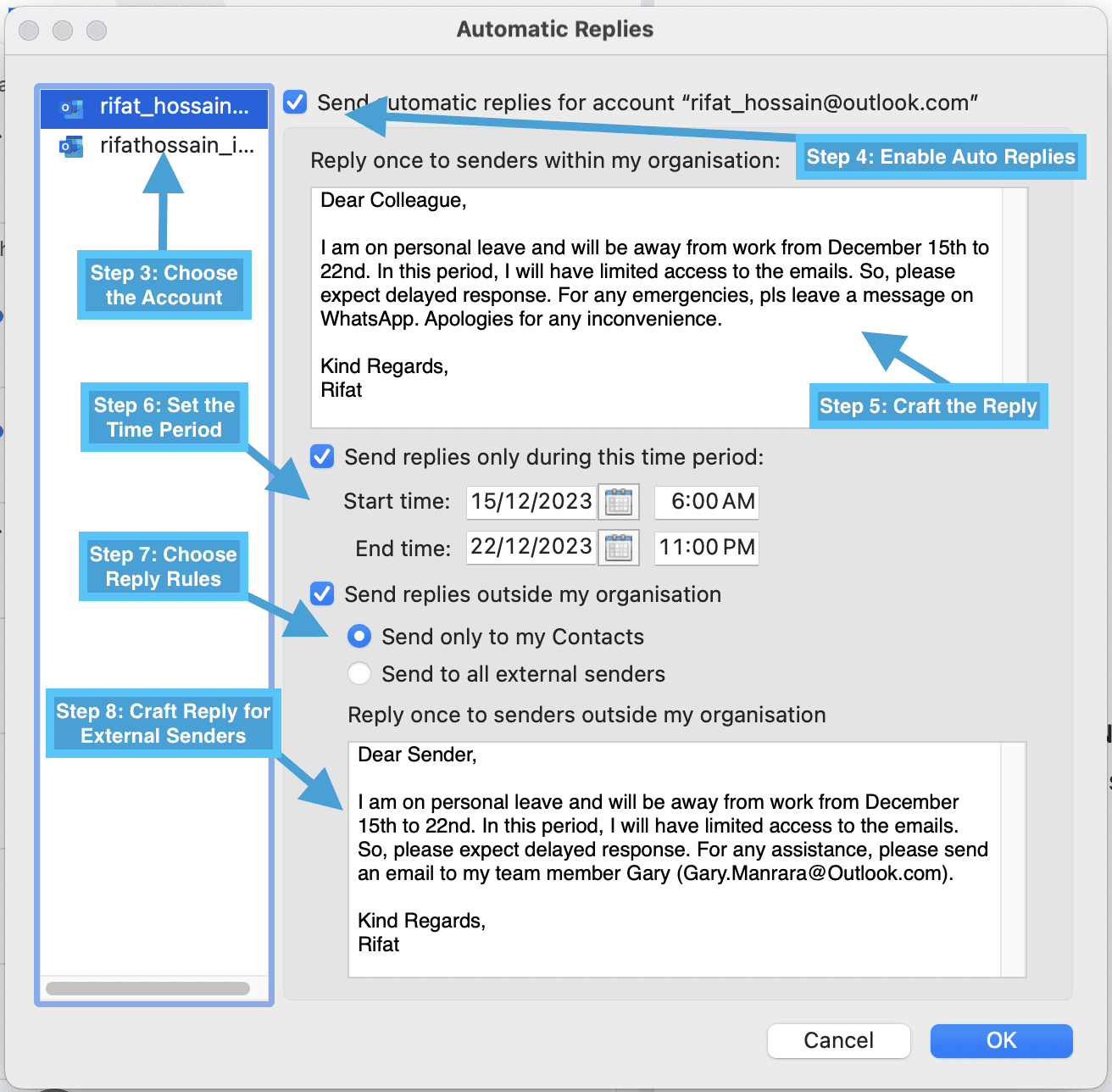 Setup Out of Office & Automatic Replies in Outlook Mac in 8 Steps